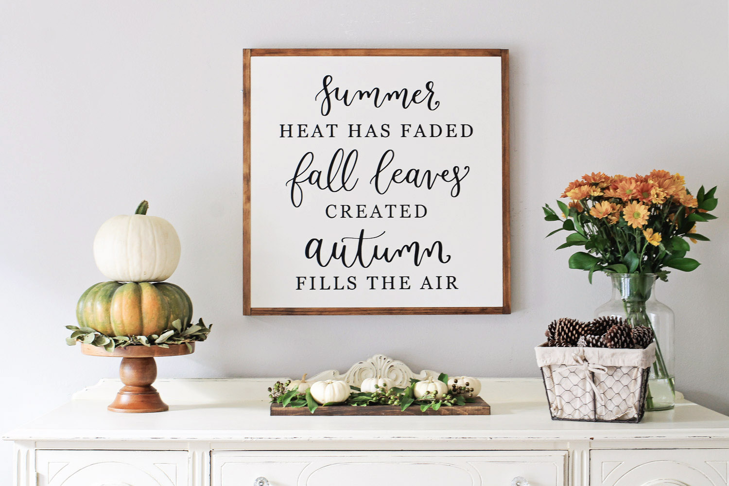 Fall Dining Room Sideboard Decor - Angela Marie Made