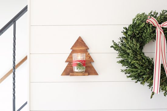 DIY Wood Christmas Tree Mason Jar Sconce - Angela Marie Made